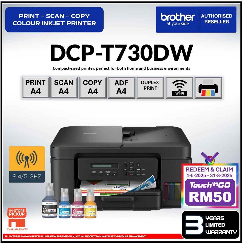 Brother Color Inkjet Refillable Ink Tank DCP-T730DW A4 3in1 Wireless Printer | ADF & Duplex ...