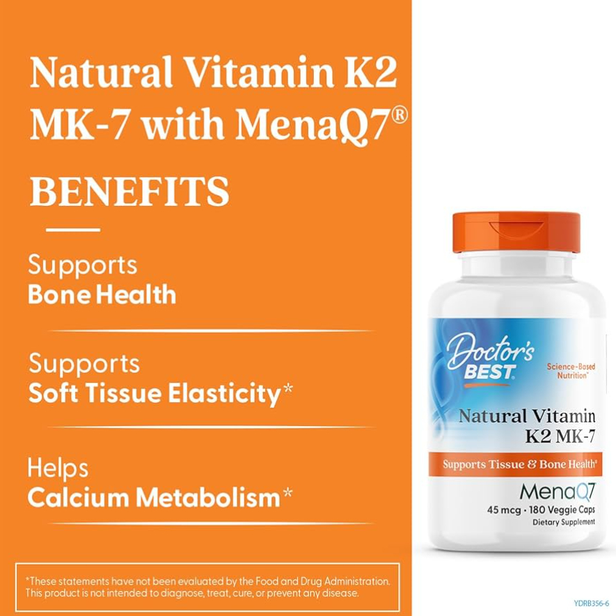 Doctor's Best, Natural Vitamin K2 MK-7 with MenaQ7, 45 mcg, 60 Veggie ...
