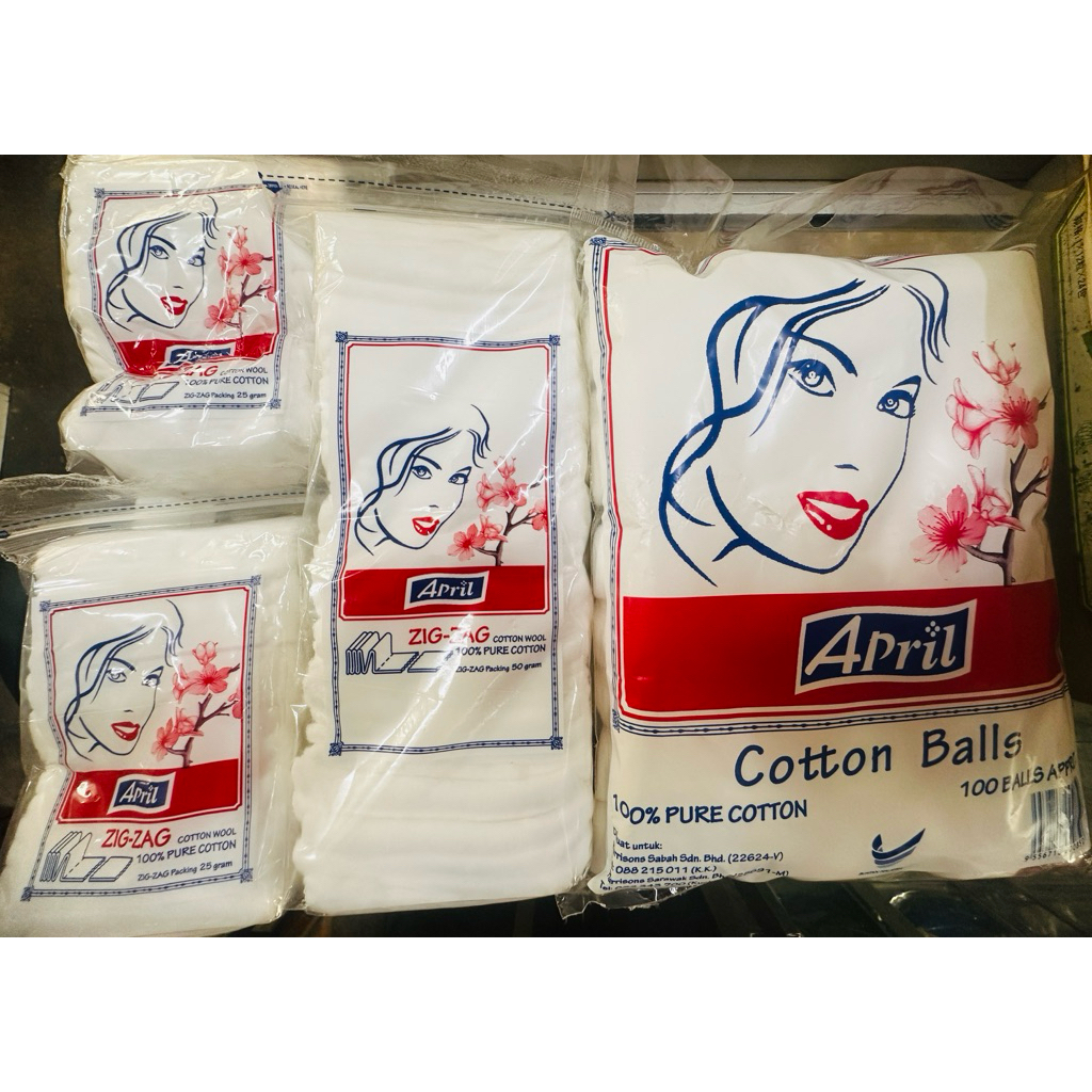April Zig-zag Cotton wool 25g / 50g / Cotton Balls (100 balls) | Shopee ...
