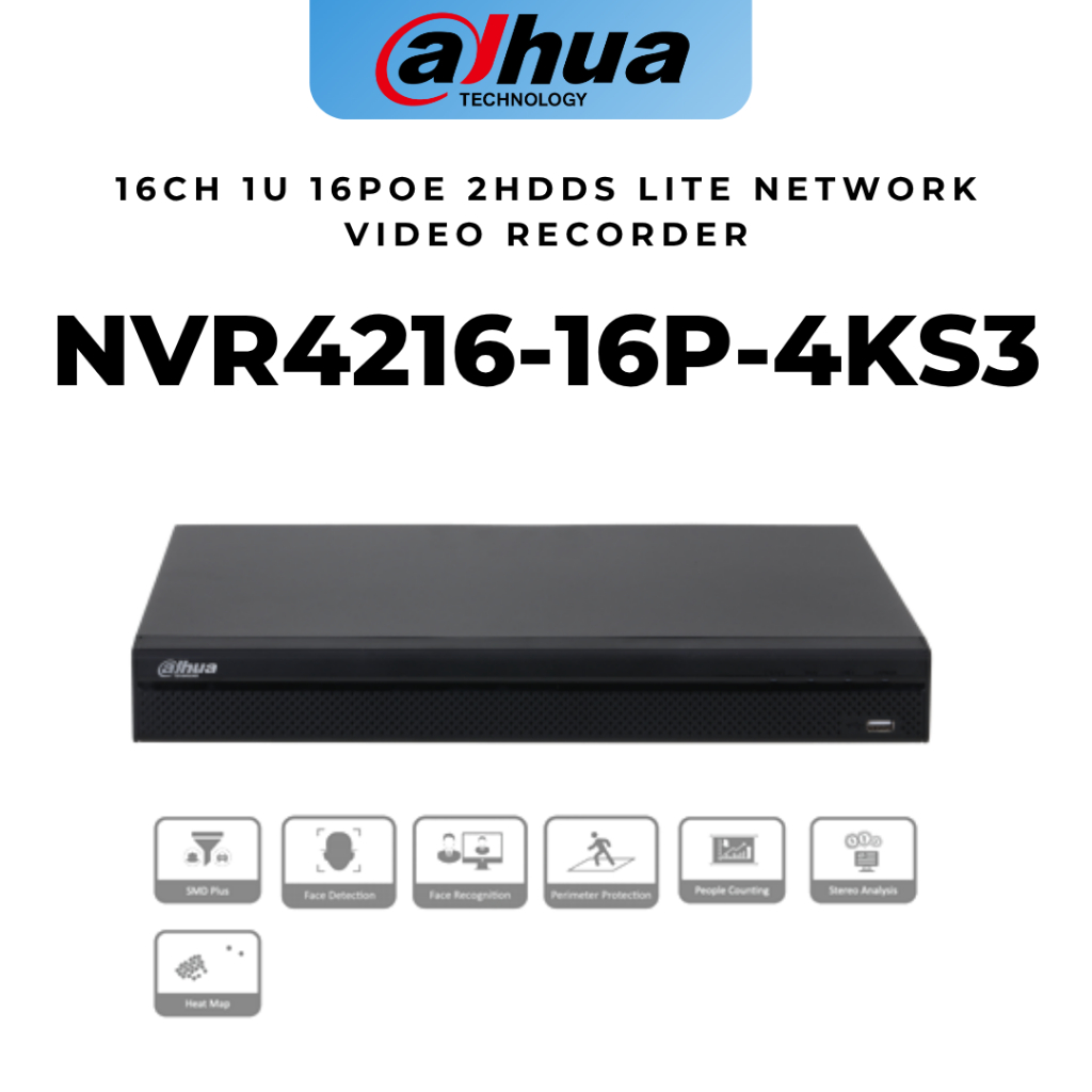 Dahua CCTV IP NVR 16CH 1U 16PoE 2HDDs Lite Network Video Recorder NVR4216-16P-4KS3 | Shopee Malaysia