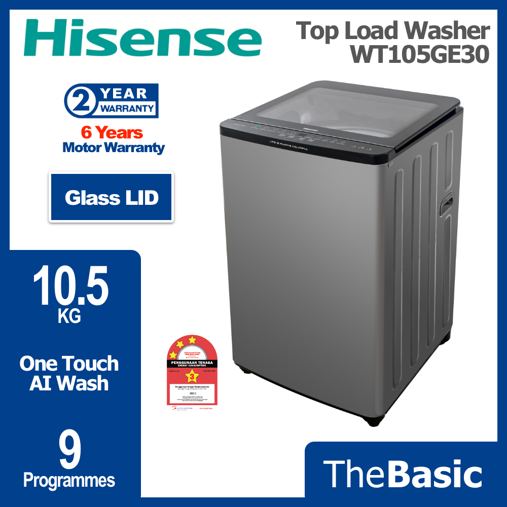 HISENSE 10.5KG Top Load Washer Glass Lid Ai Wash Washing Machine ...