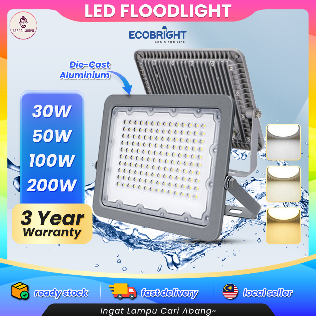 Ecobright LED Floodlight 30W/50W/100W/200W Floodlight IP65 Weatherproof ...