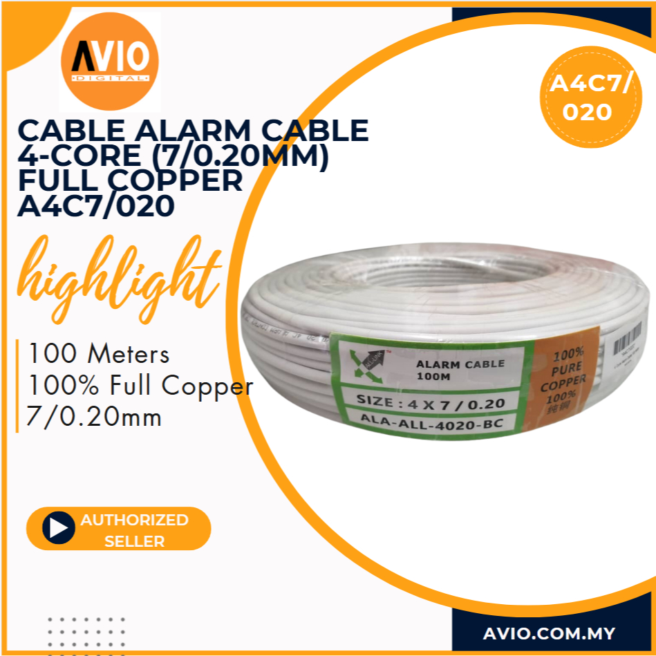 Home Alarm 4 Core Wire Cable 4x7 / 0.20 Thick 100m 100 Meter 100% Pure ...