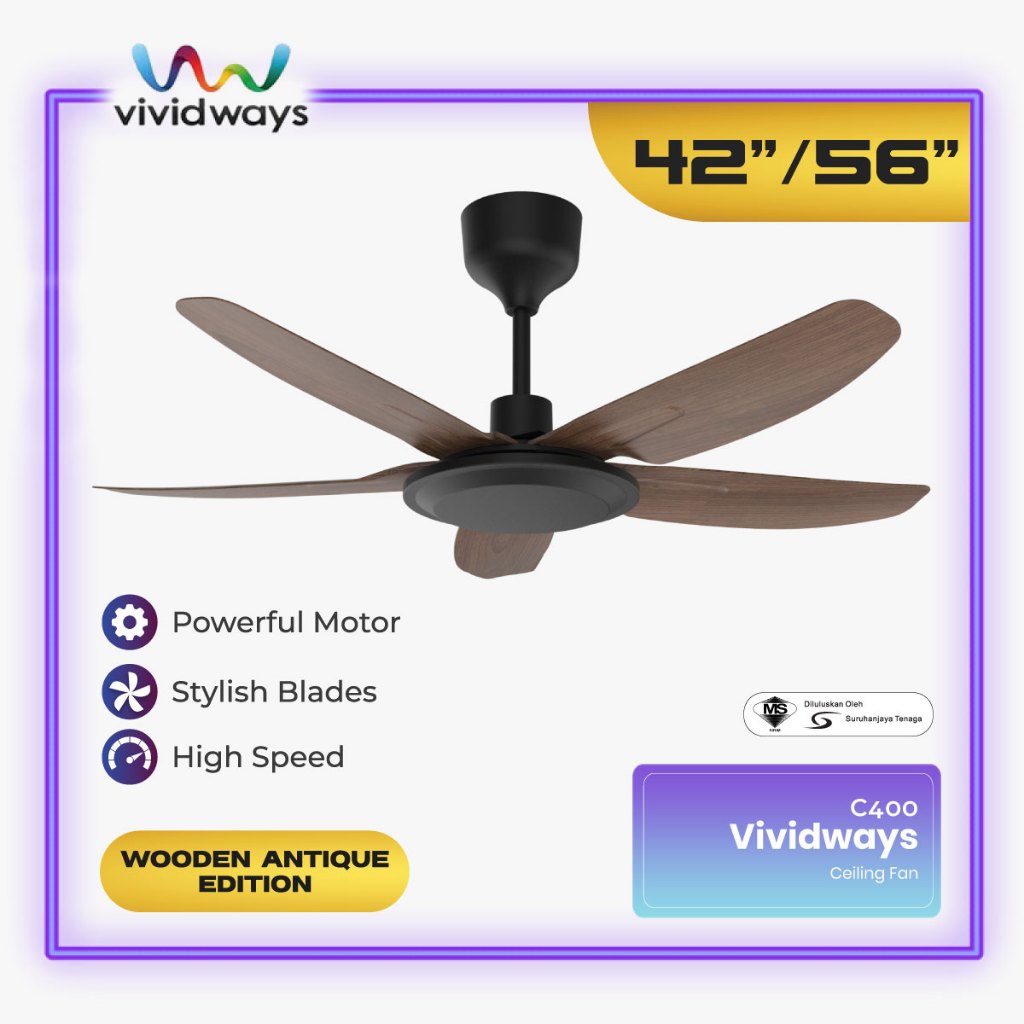 K2 VIVIDWAYS C400 Ceiling Fan 42 Inch/56 Inch Wooden Antique Edition ...