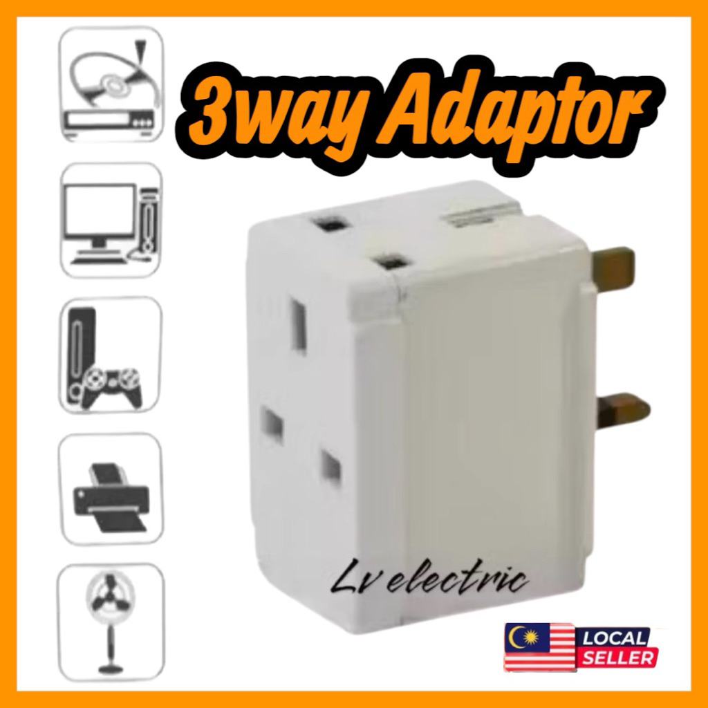 3 Way Adapter 13A 3 pin Plug Adaptor Extension Socket Extension Plug ...
