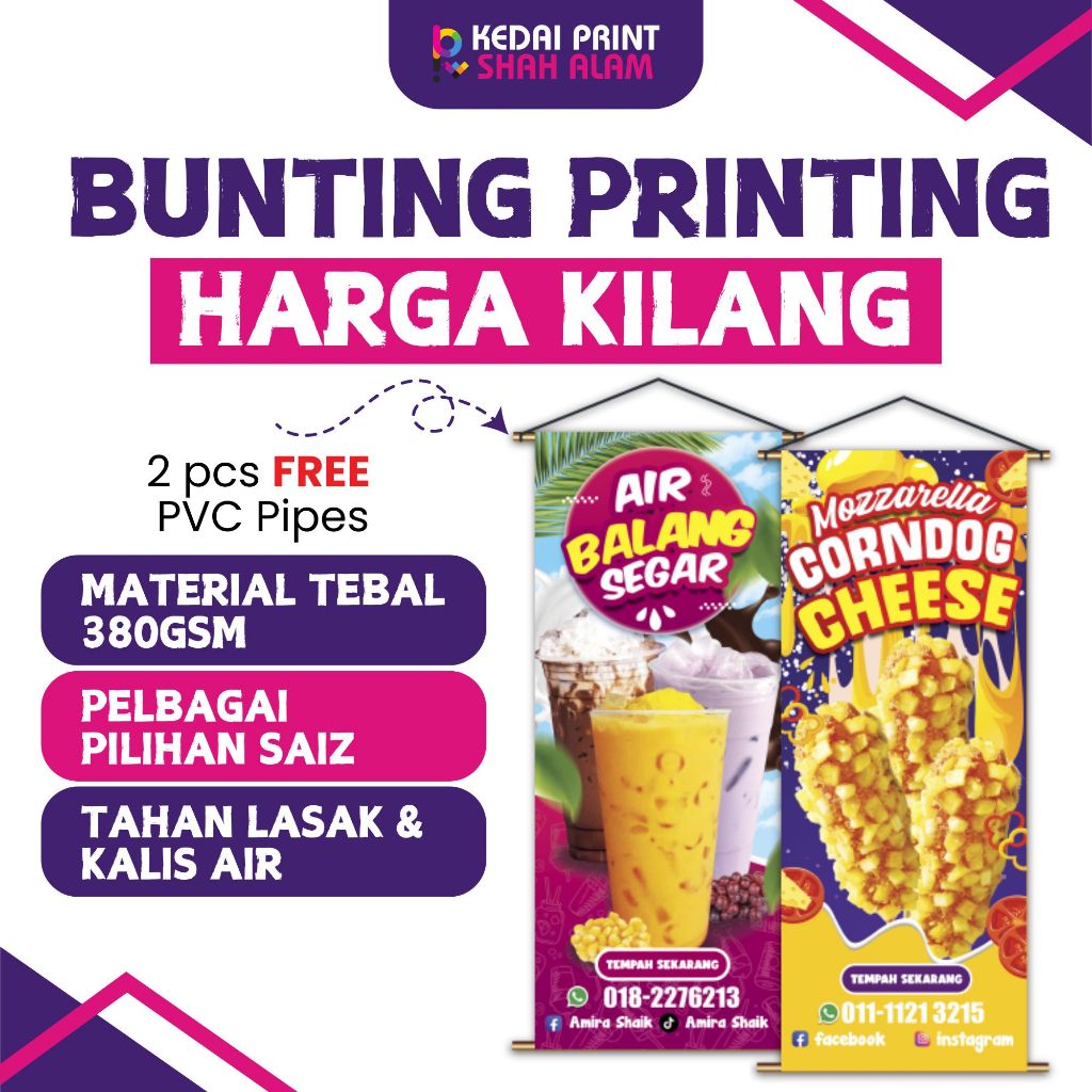 Bunting Banner Printing Bunting Pvc Pipe Express Siap 1 Hari | Shopee ...