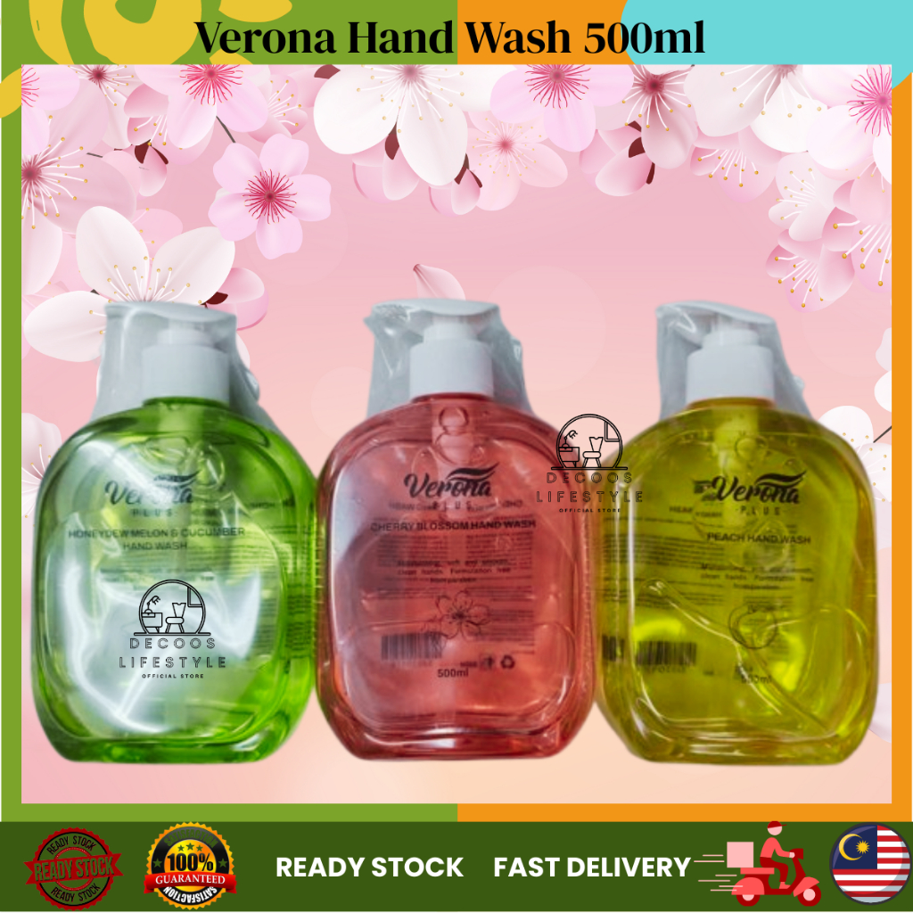 Verona Plus Hand Wash Cherry Blossom Peach Honeydew and cucumber 500ml ...