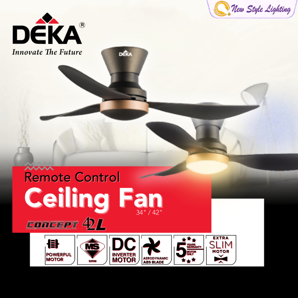 DEKA CONCEPT 42" Mini LED 34" DC Motor SIRIM Remote Control Ceiling Fan ...