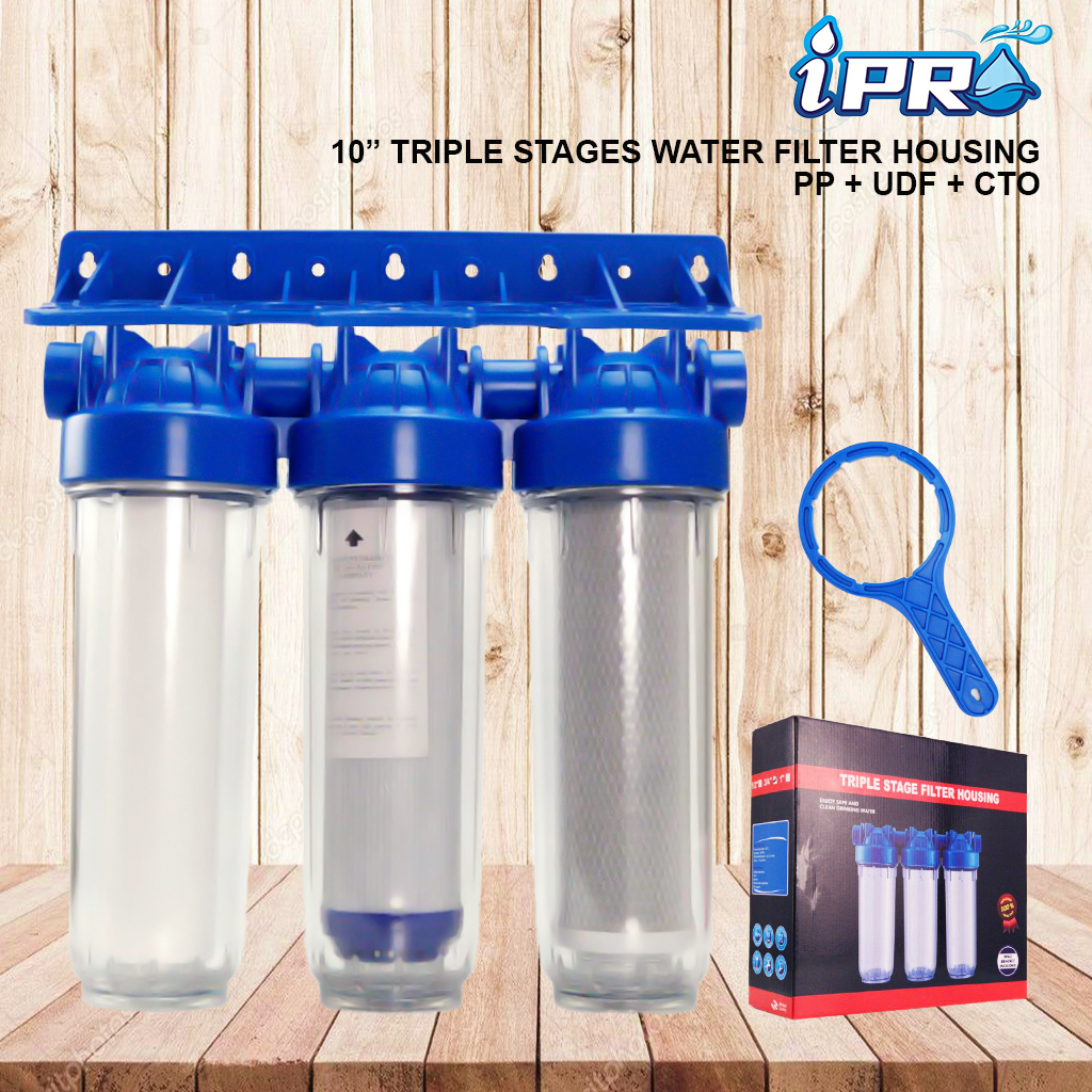 AQUA 10" Inch Triple Stage Housing Water Filter Anti-Sediment Anti ...