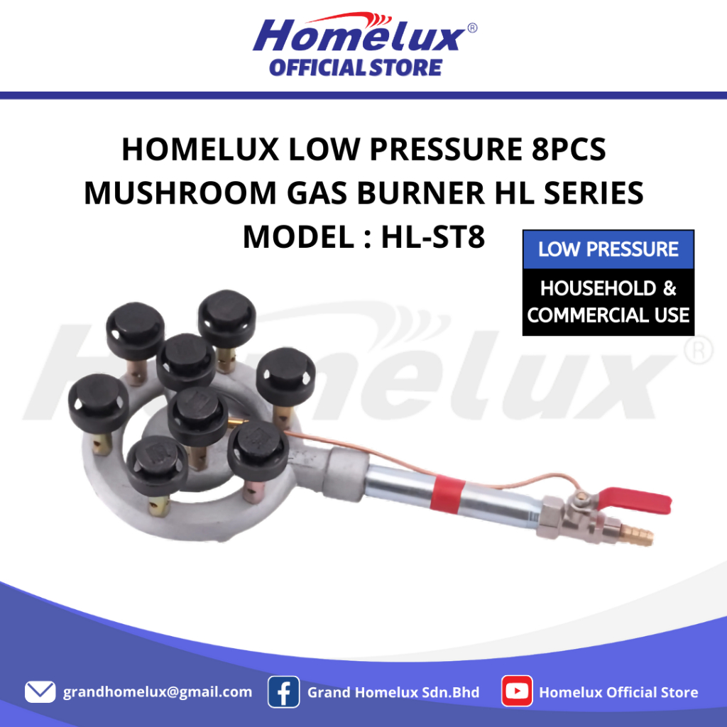 HOMELUX LOW PRESSURE 8PCS MUSHROOM GAS BURNER HL SERIES HL-ST8 Tungku ...