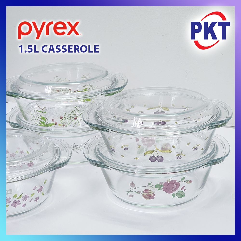 Pyrex Borosilicate Glass Bakeware 1.5L Casserole w Lid – Oven Safe Heat ...