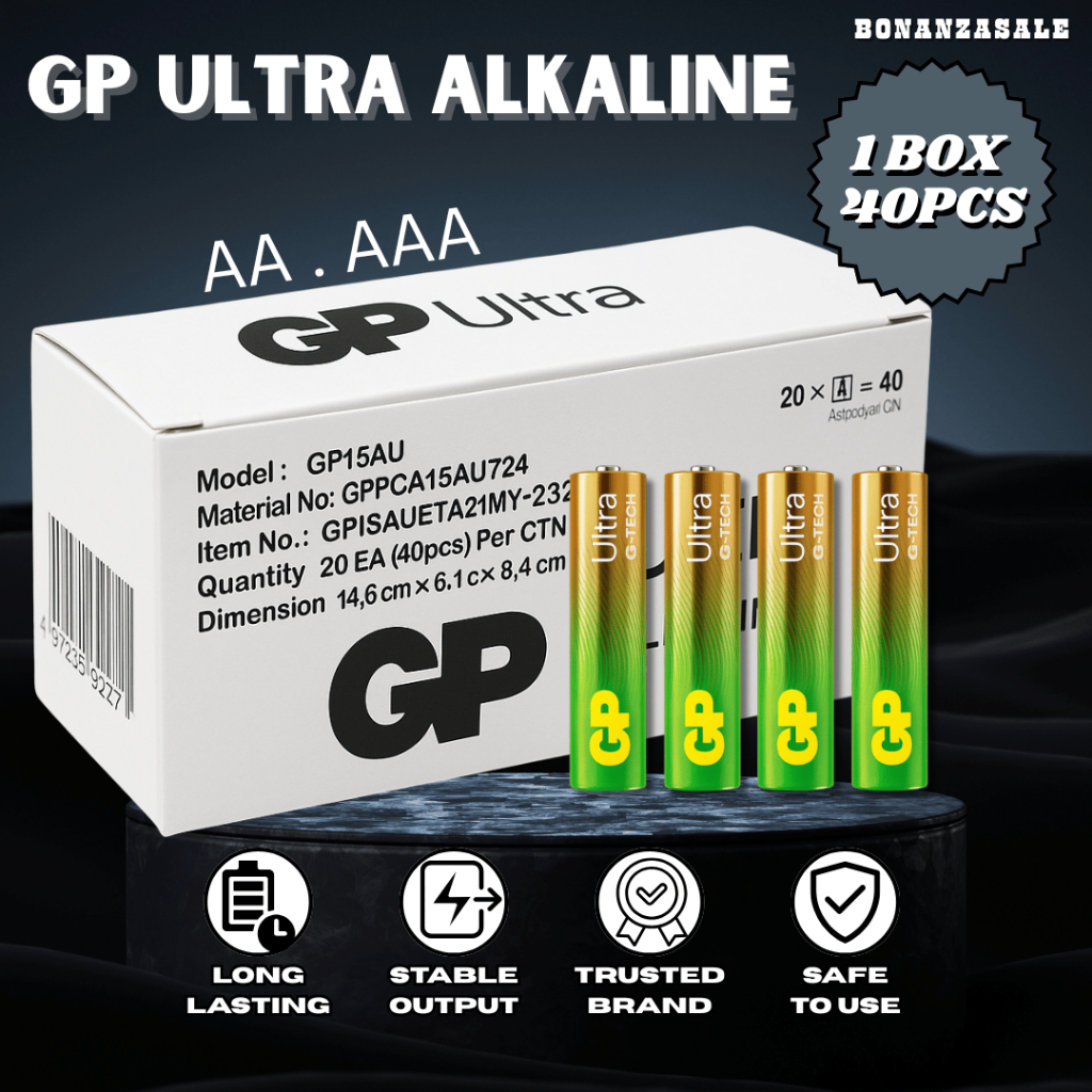 Bateri GP Ultra Alkaline AA & AAA | GP Alkaline Battery [1Box-40Pcs ...