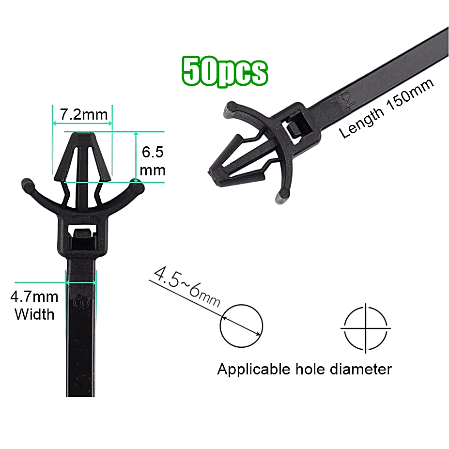 50pcs Car Cable Tie Cable Clip Zip Tie Wire Tie Zipper Clip Rivet Zip ...
