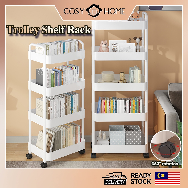 4/5 Tier Trolley Rack Kitchen Bathroom Storage Rack with 4 hooks ...