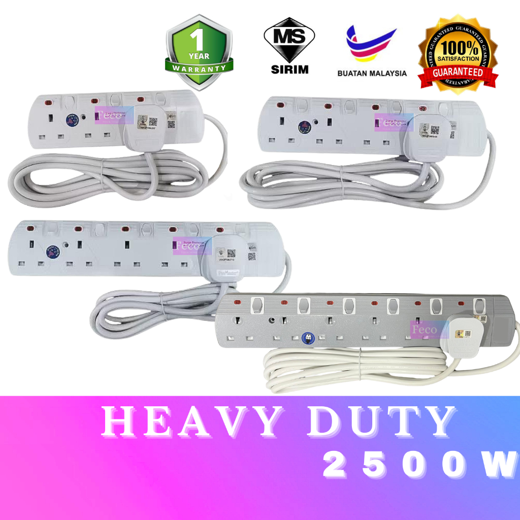 extension 3 plug 2 / 3 / 4 / 5 Gang SIRIM 5M Heavy Light Duty Extension ...