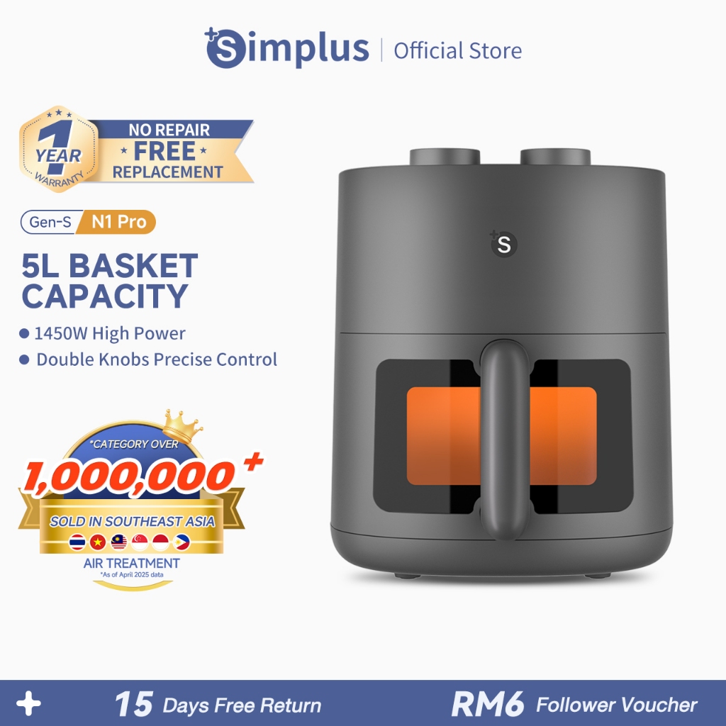 Simplus Digital Air Fryer 5L 1450W Multi-functional Digital LED Screen Touch Smart Sensing Power ...