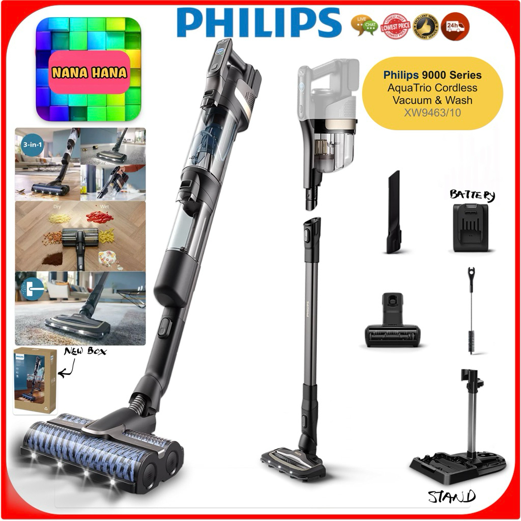Philips AquaTrio 9000 Series Cordless Vacuum & Wet Floor Cleaner XW9463 ...