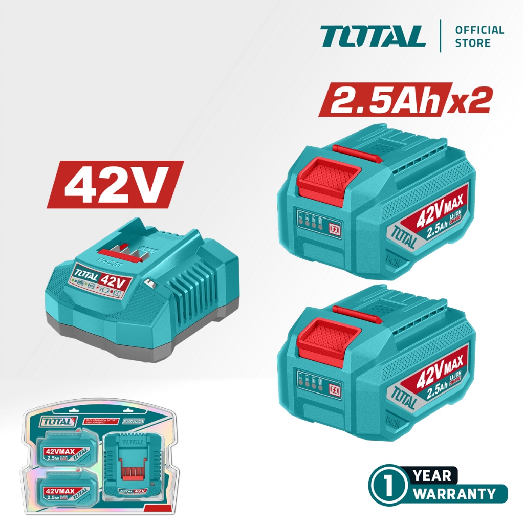 TOTAL Li-ion Battery & Charger Kit (42V) + 2.5Ah Battery (2 Pcs) + 2A ...