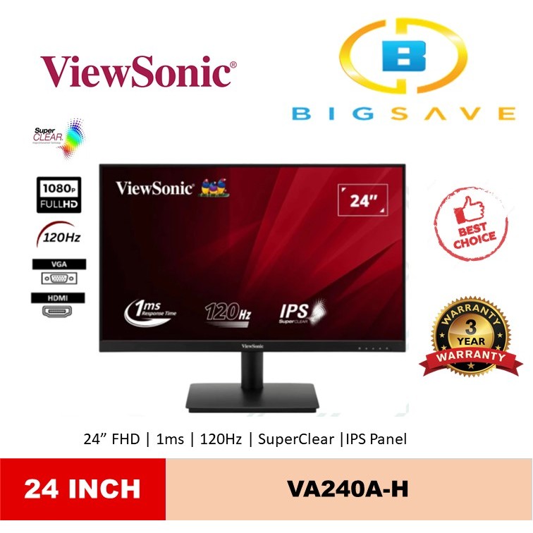 VIEWSONIC 24" VA240A-H FHD MONITOR 120HZ | FAST 1MS RESPONSE TIME ...