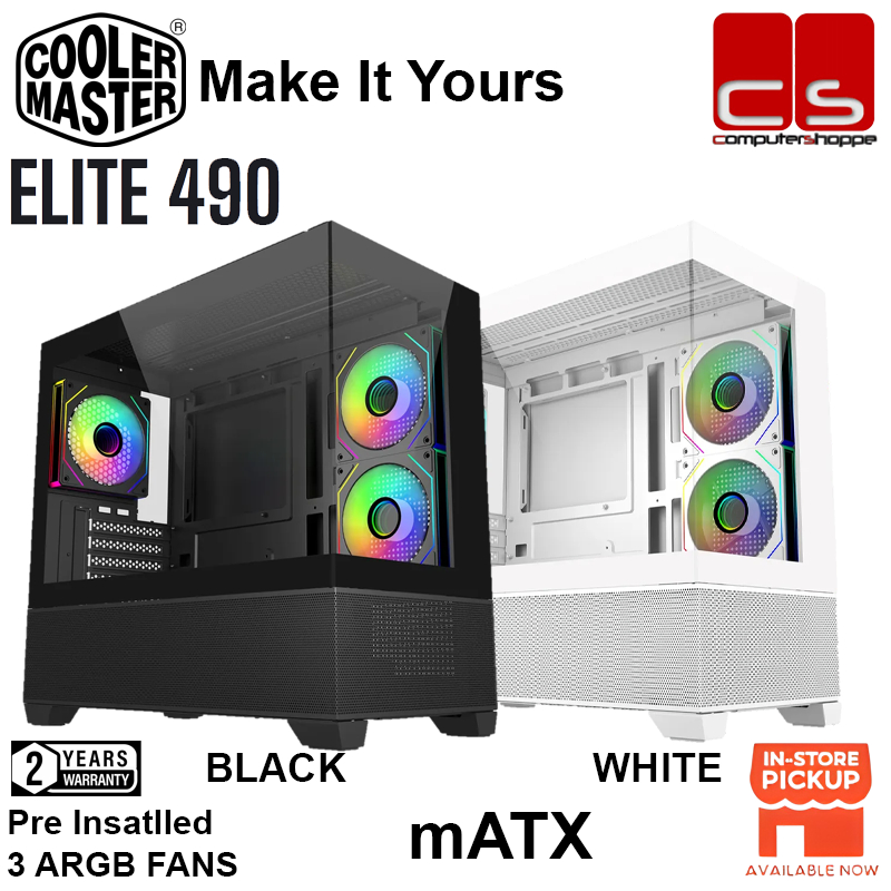 Cooler Master Elite 490 2TG M-ATX Casing Pre-Installed 3 ARGB Fans ...