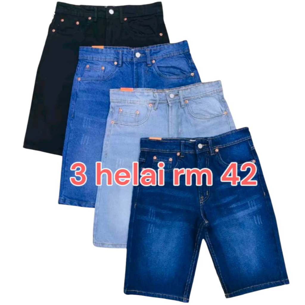 lelaki jeans(((3 pcs rm42.99)))) pendek kain denim kain getah premium ...