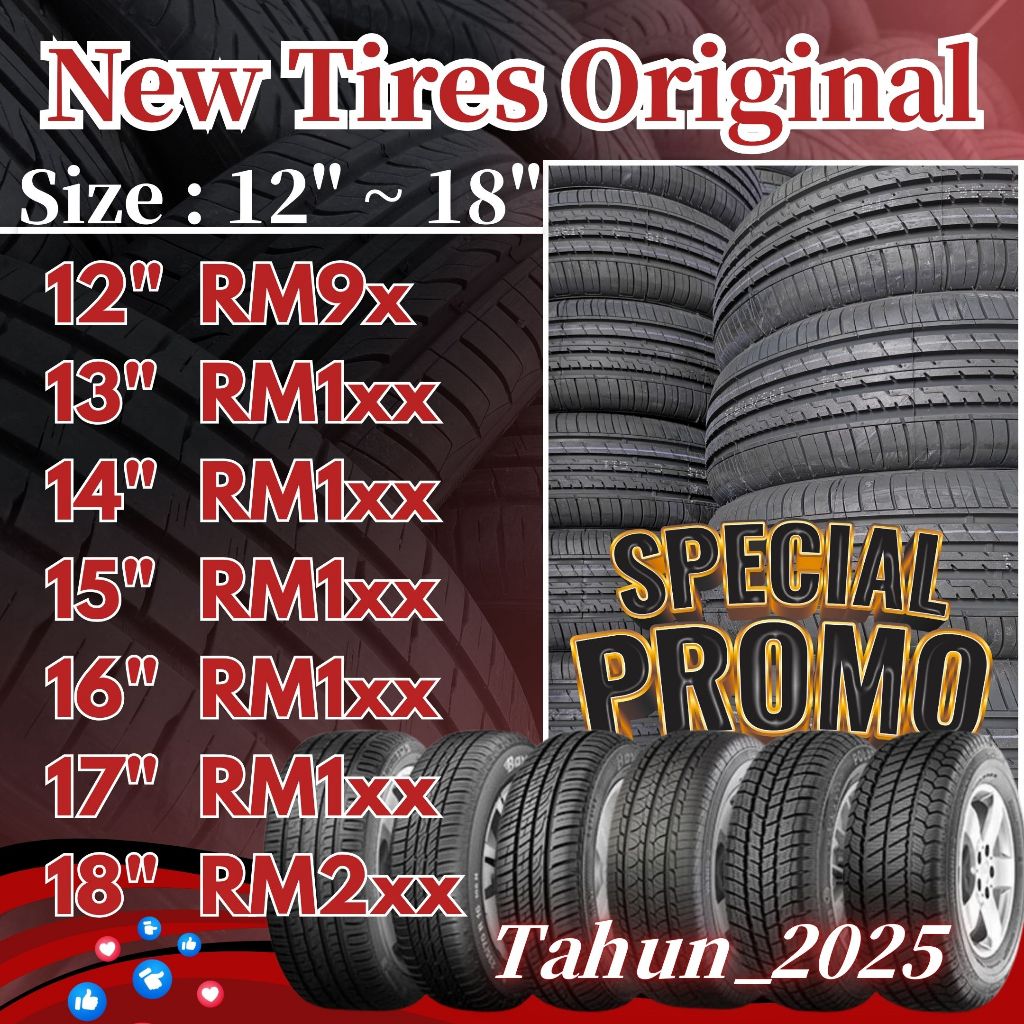 Tayar Baru 2025_ 12",13",14",15'',16'',17'',18_ Car Tires Original Good ...