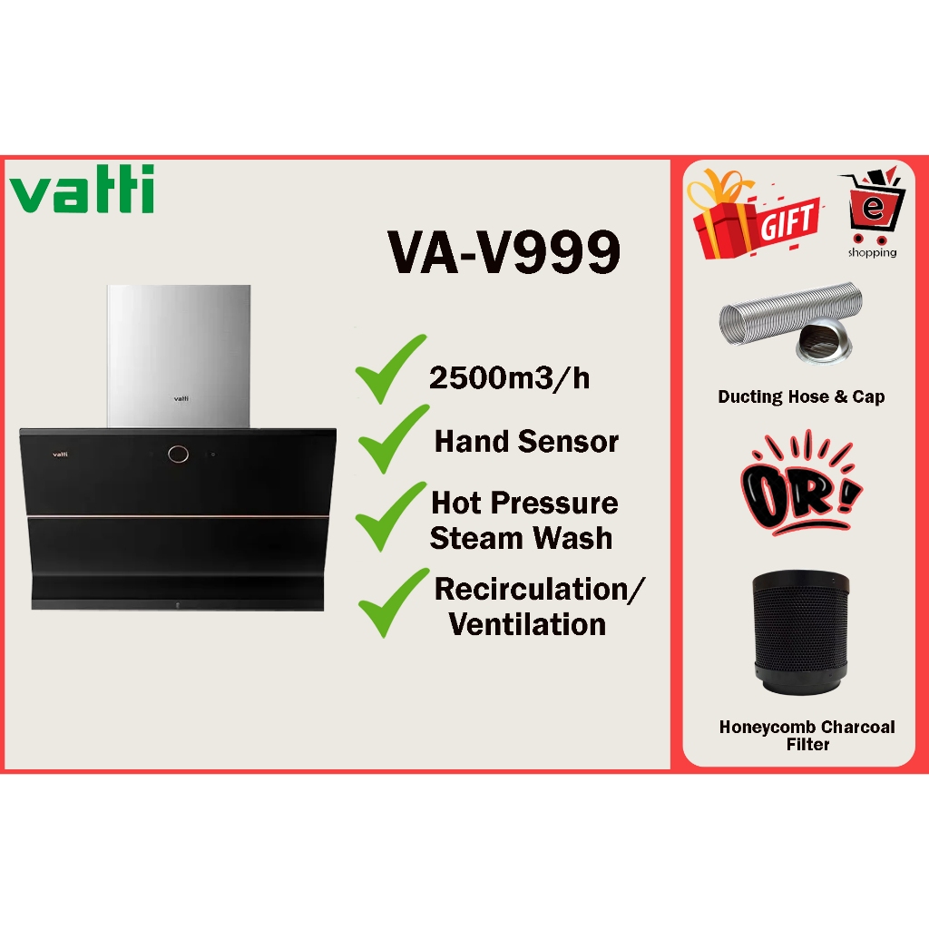 【AUTHORISED DEALER】Vatti Cooker Hood V999 2500m3/h Athena Series Lift Range Hood/ DC Motor/油烟机 ...