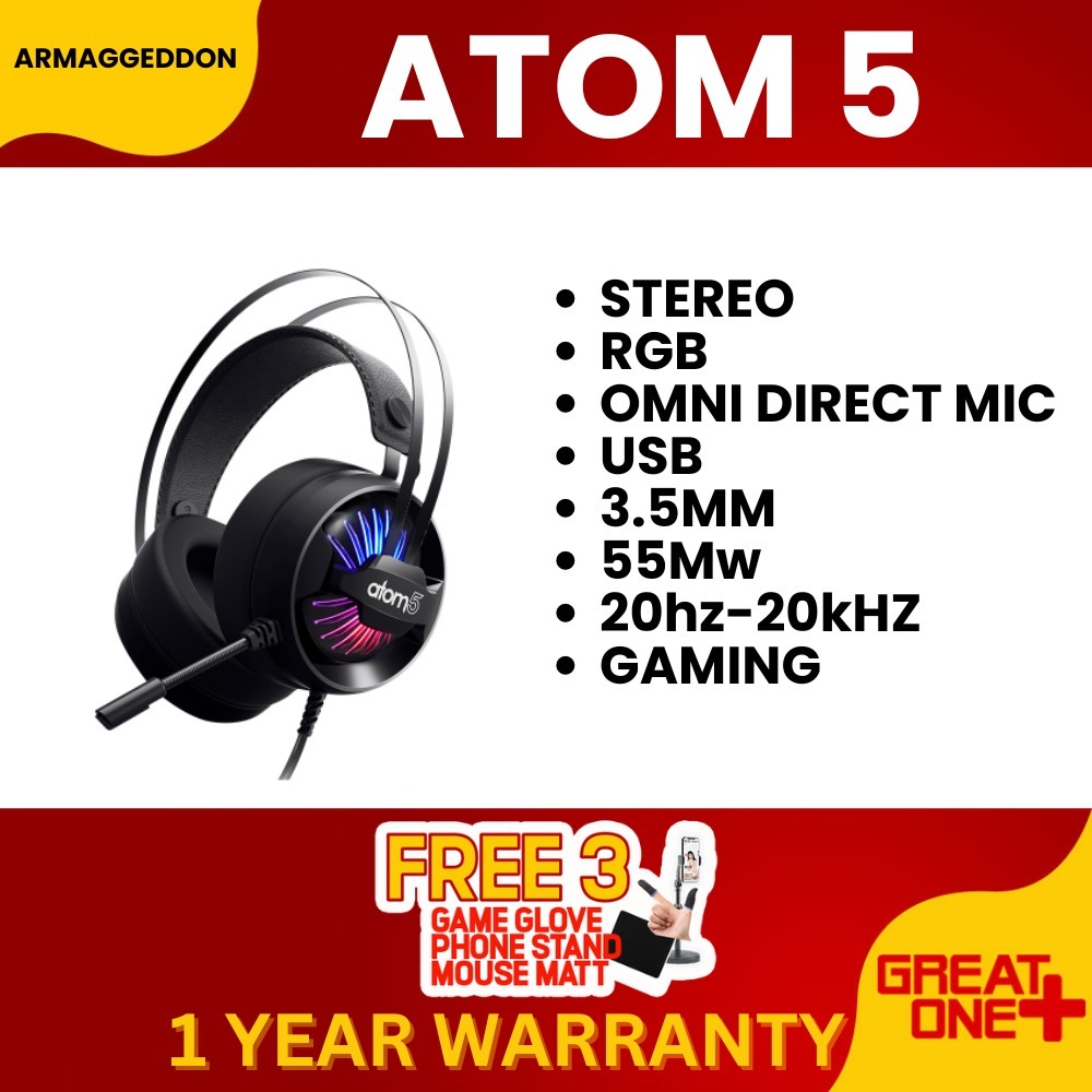 Armaggeddon Atom 5 Stereo Gaming Headphones with Mic | 7 LED Lighting ...