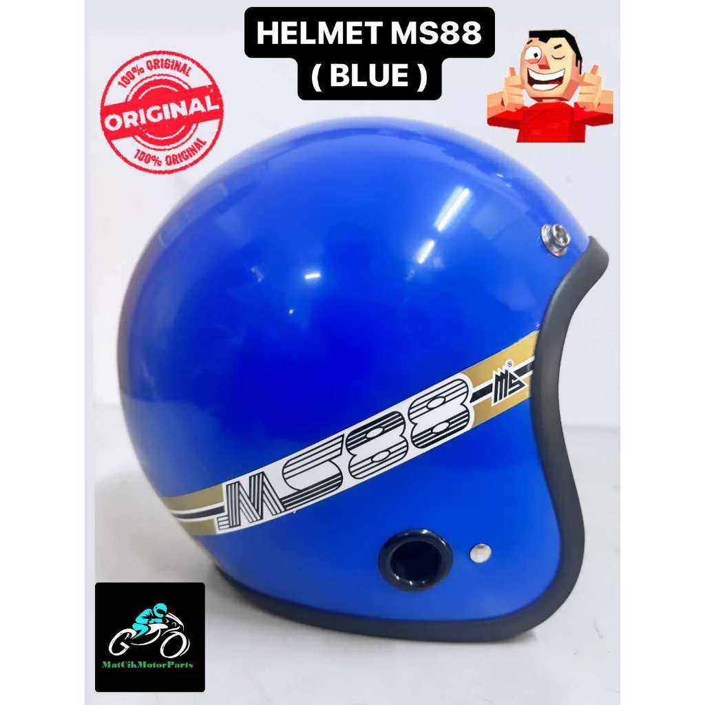 100% ORIGINALHELMET MS88 BLUE / BIRU & RED / MERAH & BLACK / HITAM TALI ...