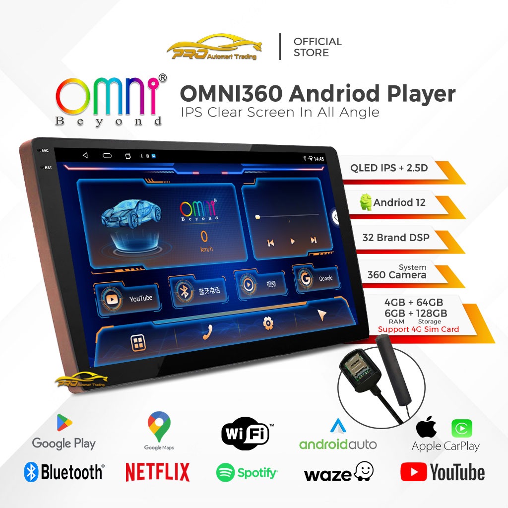 Omni Beyond OMNI360 4+64GB 6+128GB Android12 With 4G SimCard 8Core GPS Car Android Player MP5 ...