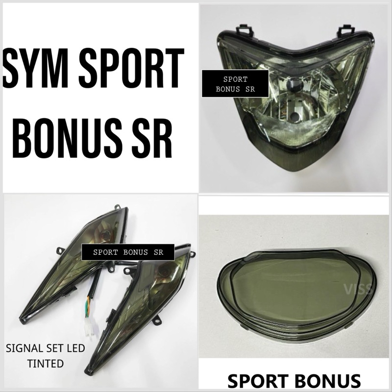 VISS SYM EBONUS SPORT BONUS SR 110SR 115SR HEAD LAMP + FRONT SIGNAL SET TINTED + METER LENS ...