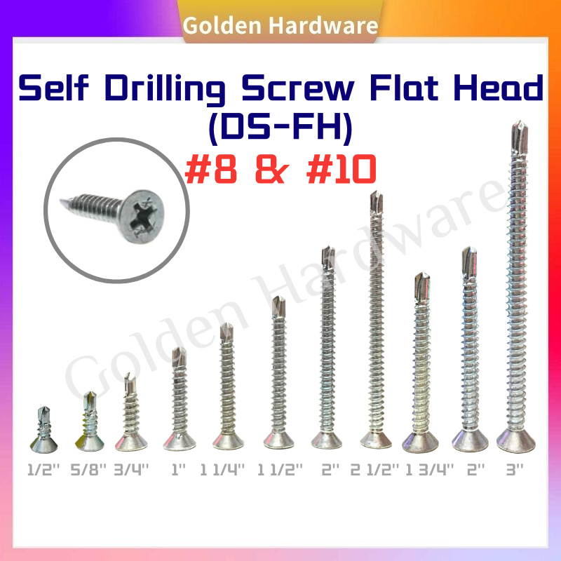 50/100Pcs - Self Drilling Screw Flat Head (DS-FH) / Metal Screw / Skru ...