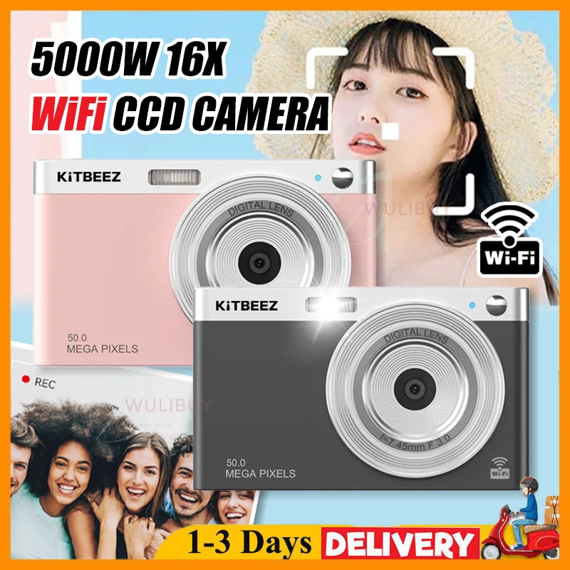 KiTBEEZ🔥 CCD Digital Camera 50MP 4K Video16X Zoom Anti-Shake WiFi Vlog Camera with Flashlight ...