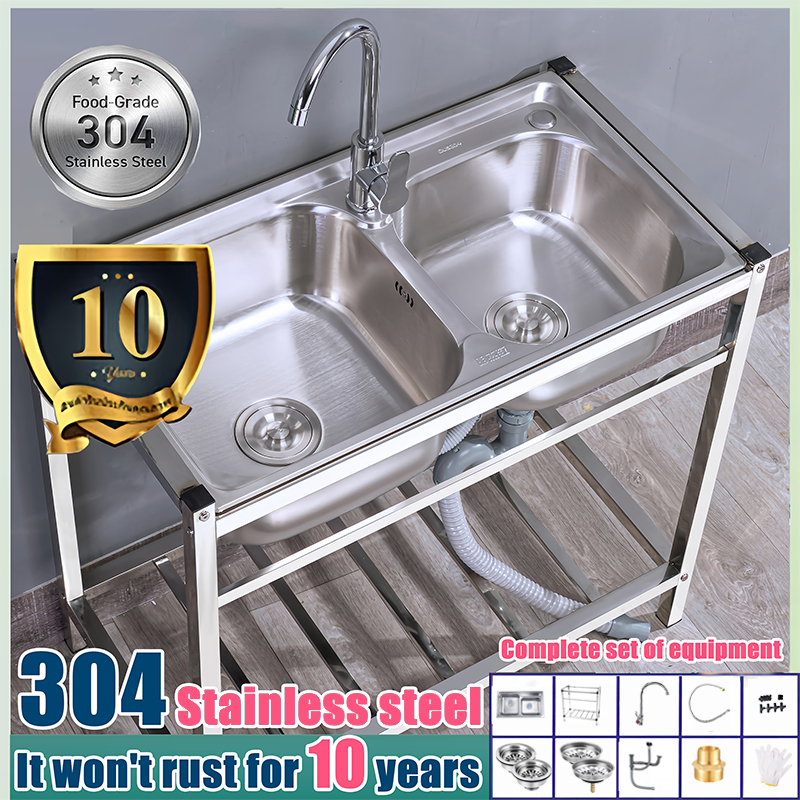 Sinki Dapur Thickened Stainless Kitchen Sink 77*42*75 Double Bowl ...