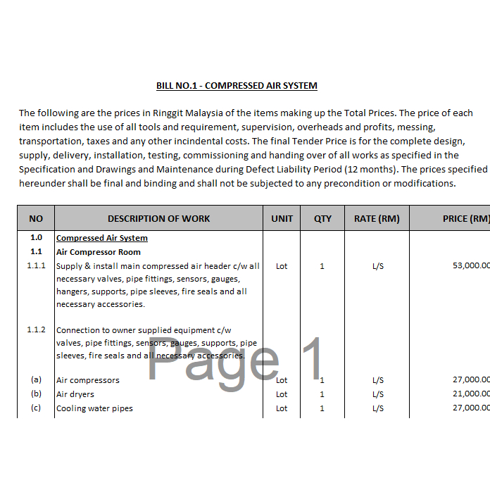 Compressed Air System Bill of Quantities (BOQ) Excel Sheet | Shopee ...
