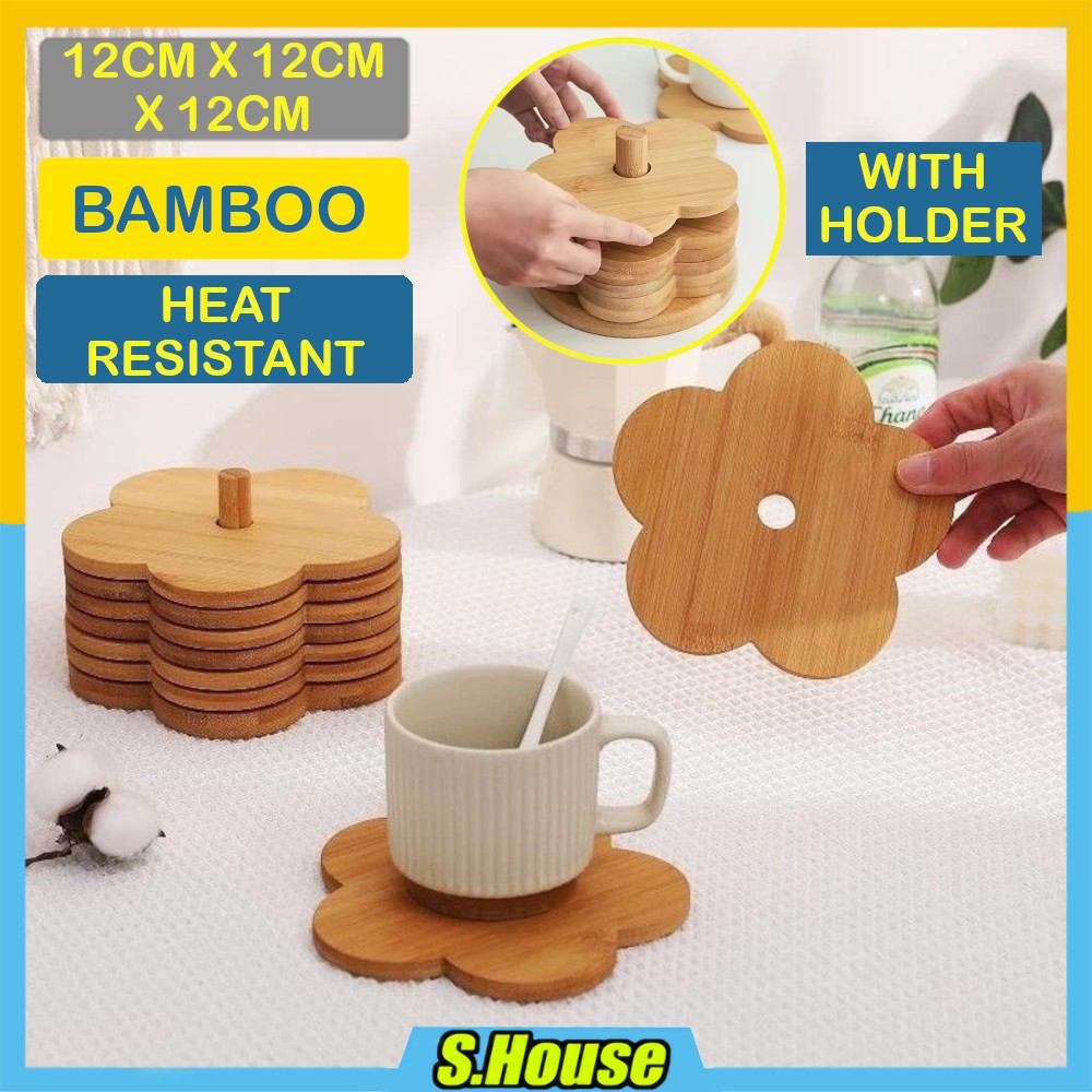Coaster With Holder Wooden Cup Bowl Pot Mat Wood Heat Resistant Papan ...