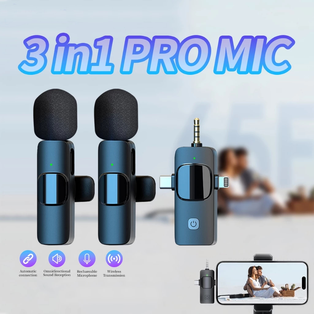 3 in 1 Wireless Lavalier Microphone for Phone SLR Camera Speaker Lapel ...