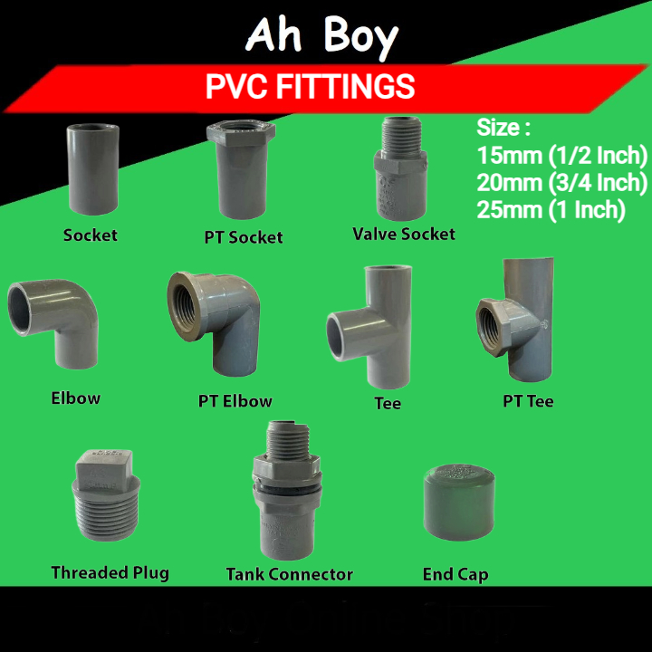 PVC Fitting 15mm 20mm 25mm | Penyambung Paip | Socket Tank Connector Elbow Threaded Plug End Cap ...