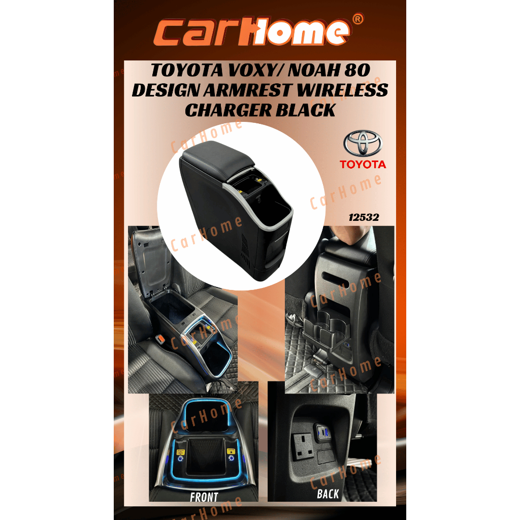 Toyota VOXY / NOAH 80 Rekaan Armrest Pengecas Tanpa Wayar Hitam ...