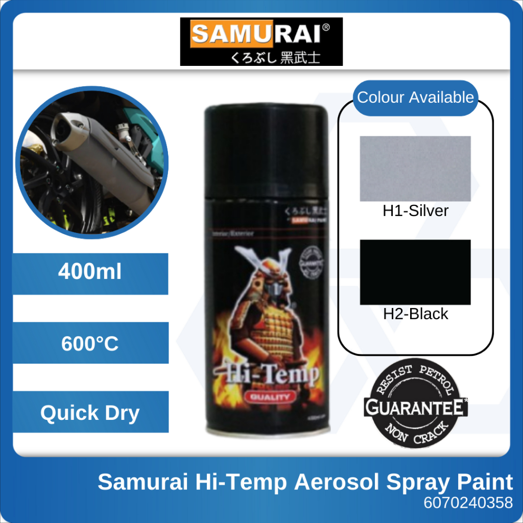 Samurai Hi Temp Spray Paint Silver Black Cat Semburan Tahan Panas ...