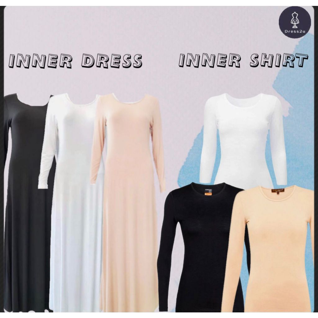 DRESS2U 】INNER DRESS / INNER SHIRT Lengan Panjang Wanita Muslimah ...