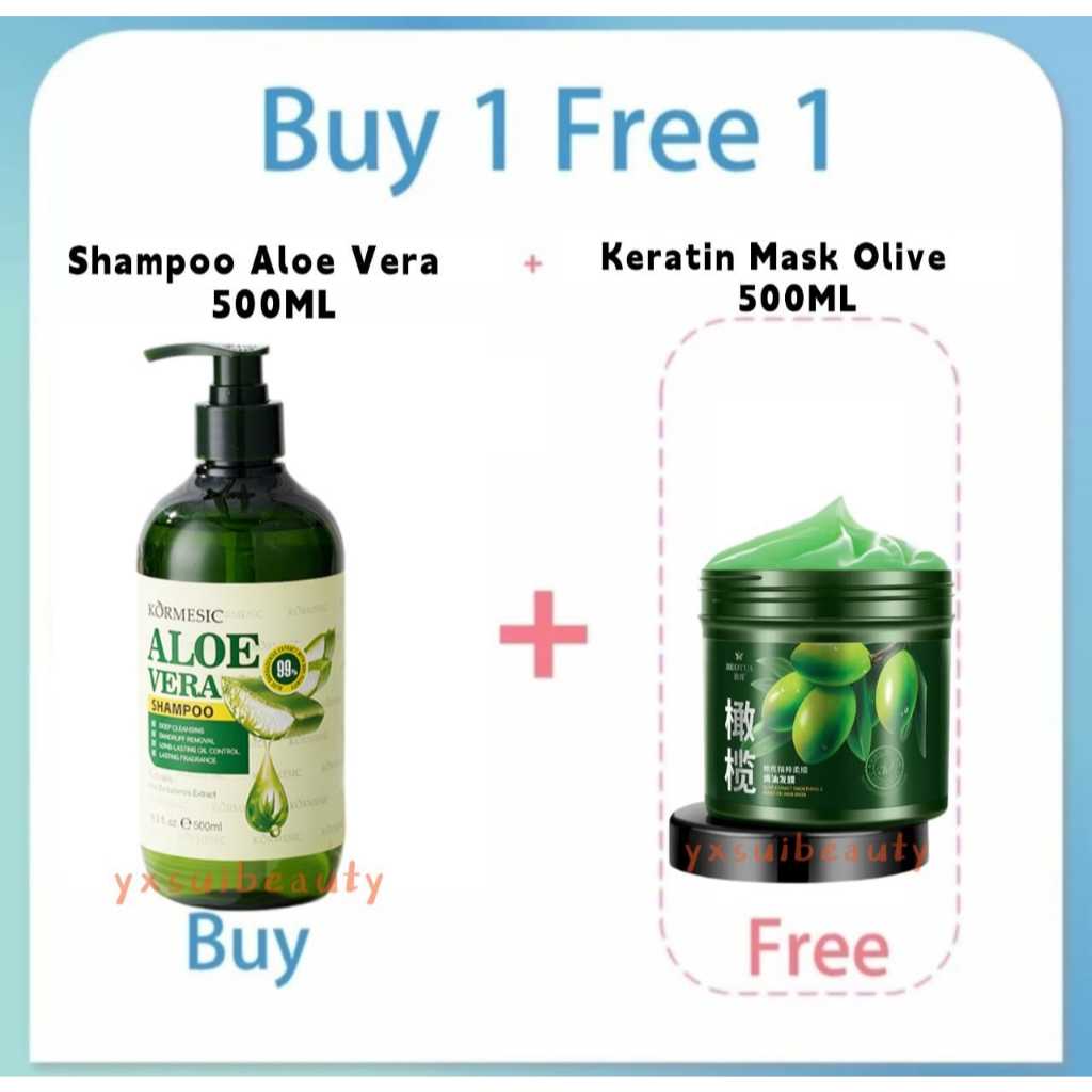 buy 1 free 1 [READY STOCK] Pure 99% Aloe Vera Hair Shampoo & 500ml Anti Dandruff Repair Shampoo ...