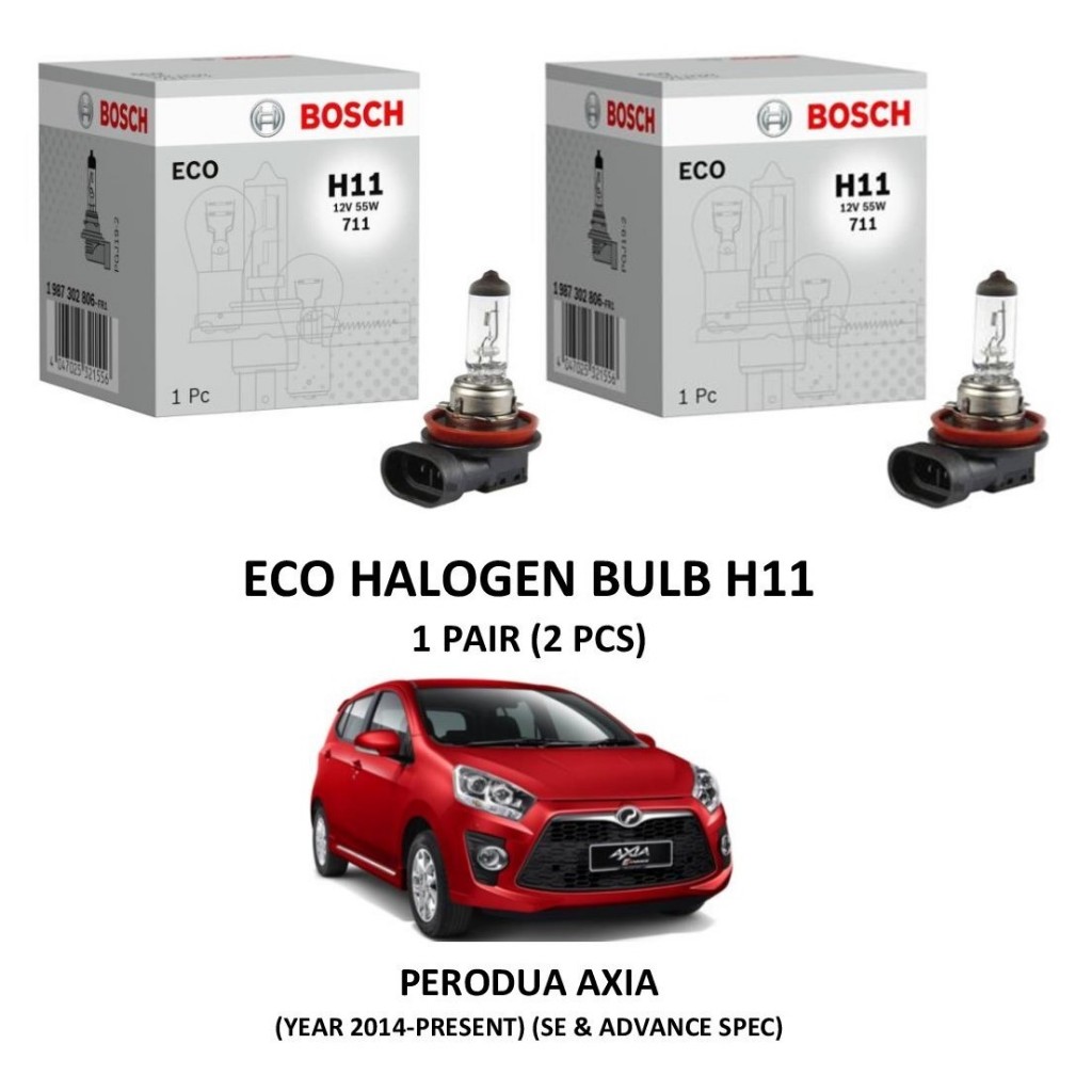 PERODUA AXIA BOSCH Eco H11 Bulb 12V 55W H11 (987 302 806) 2PCS | Shopee ...