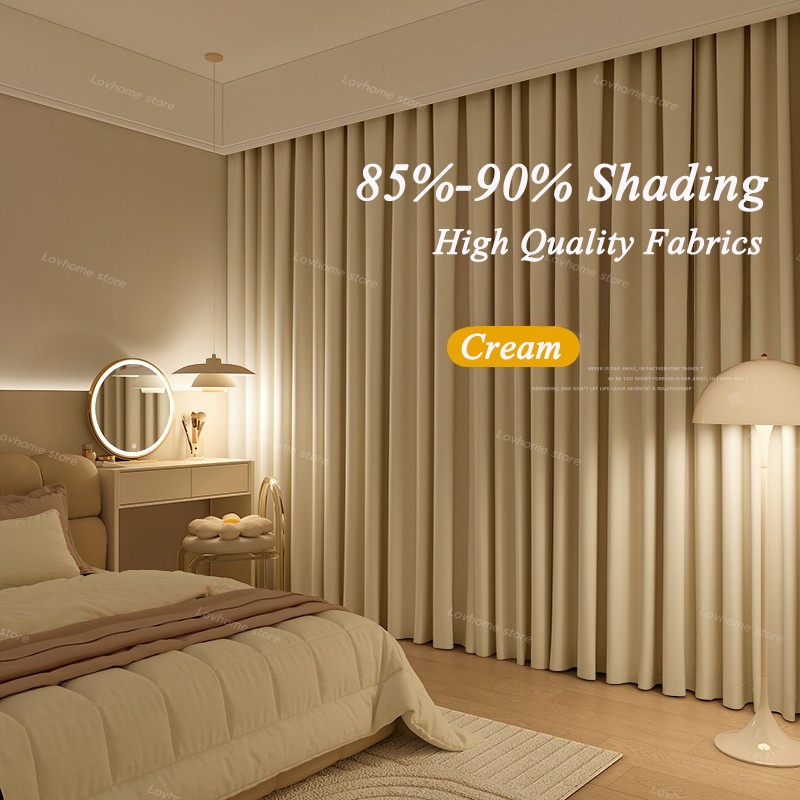 Lovhome Beige Curtain UV protection Korean Blackout Curtain with Rings ...