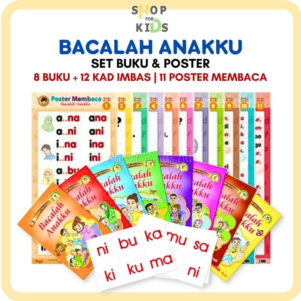 SET BACALAH ANAKKU (8 BUKU + 12 KAD IMBAS & POSTER MEMBACA) | Belajar ...