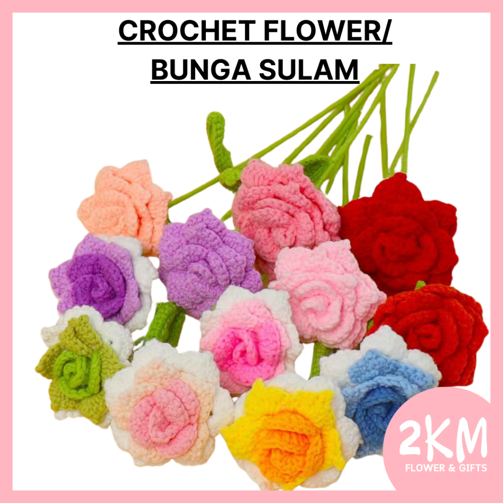 (1PC) CROCHET SULAM CROWN ROSE Flower Bunga Sulam Wool Hand Knitted ...