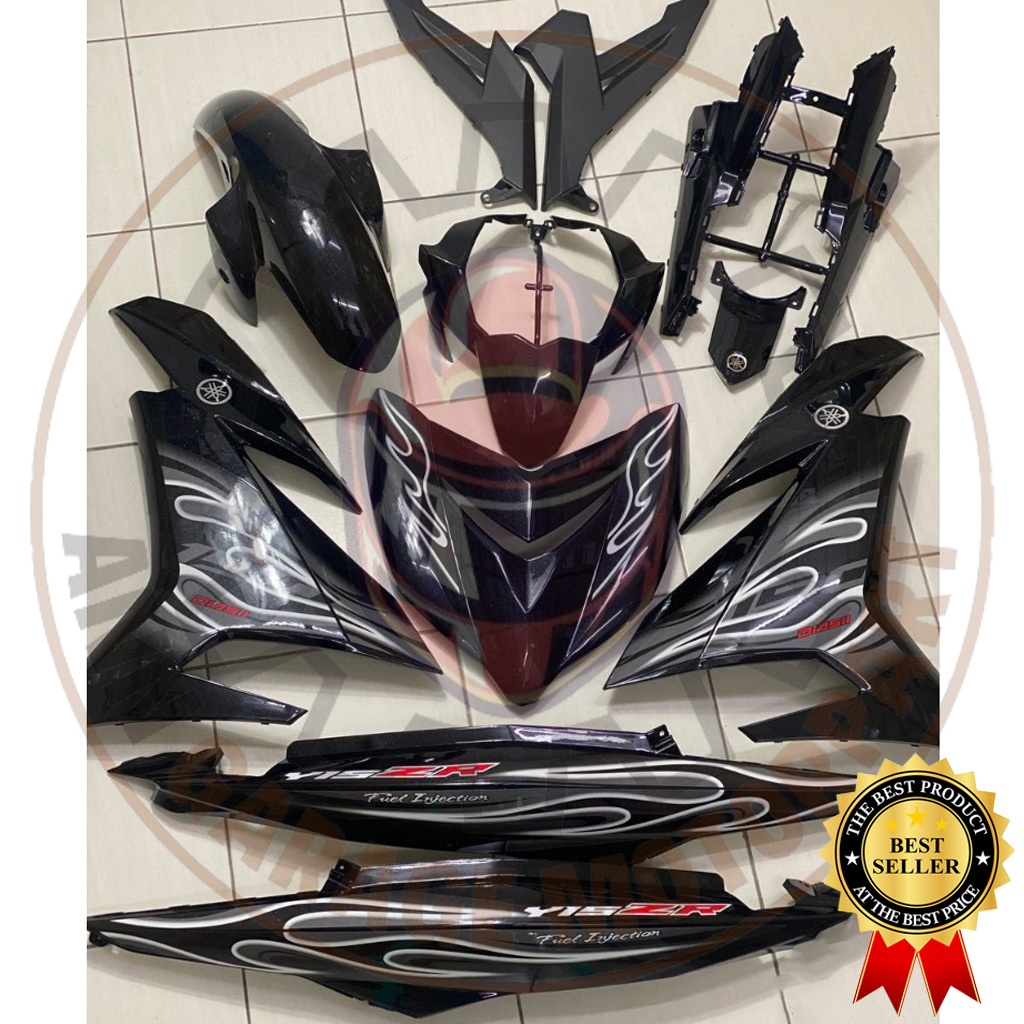COVERSET BODYSET MOTORSIKAL YAMAHA Y15 Y15ZR V1 V2 BLACK HITAM FIRE API ...