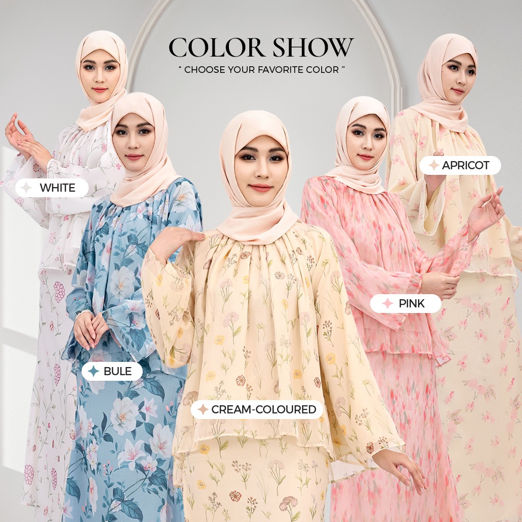 Floral Baju Kebarung Moden Organdy Ironless Elegant Muslim Set ...