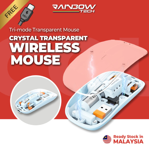 RBTECH M233 New 3 Modes Mute Transparent Mouse 2.4G Wireless BT5.1 Rechargeable Built-in Battery ...