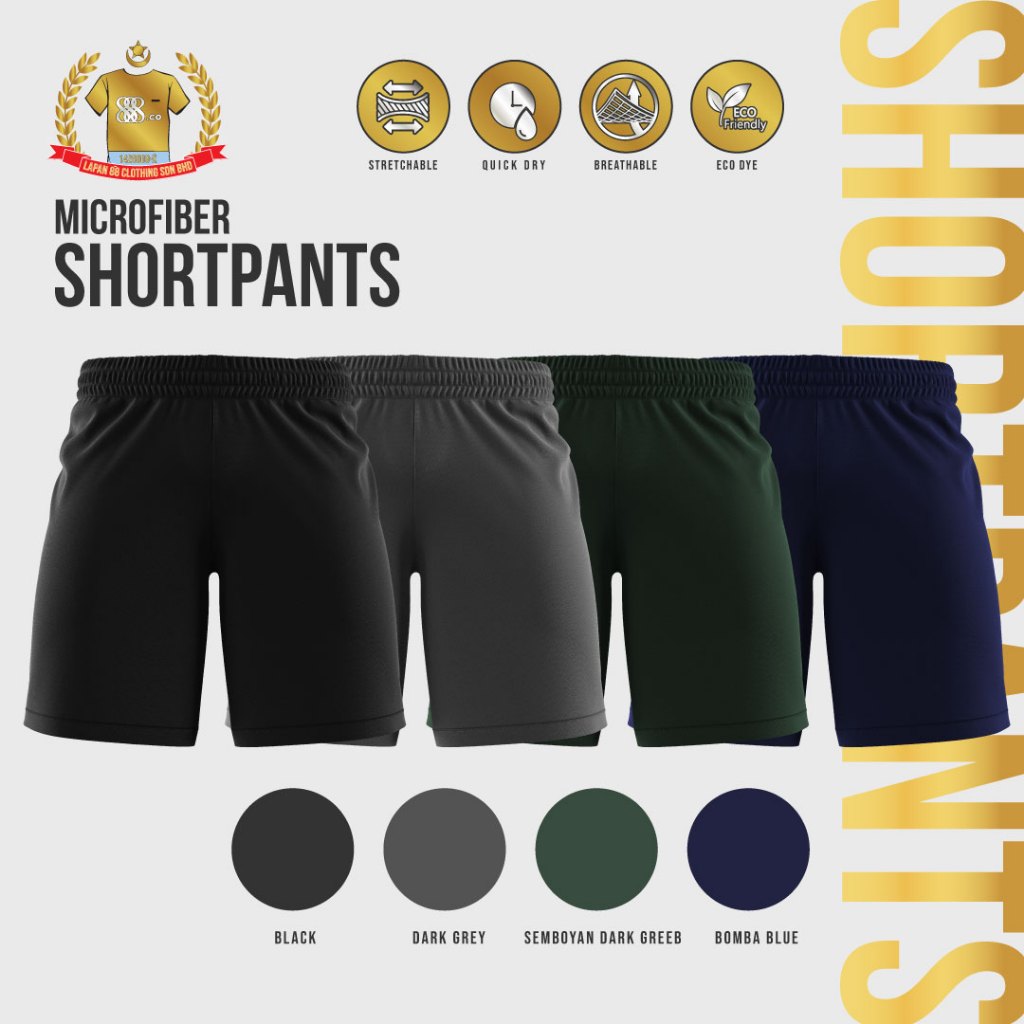 888.co Microfiber Short Pant Seluar Pendek Lelaki Bola Sport Men Seluar ...